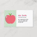 Cute Apple Green Chevron Teacher Business Card | Zazzle