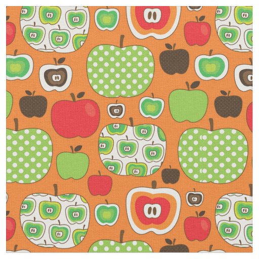 Cute apple illustration pattern fabric | Zazzle