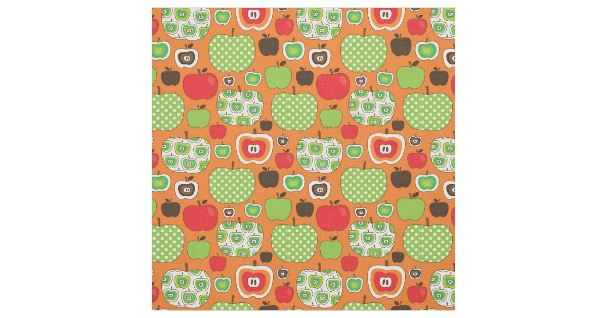 Cute apple illustration pattern fabric | Zazzle