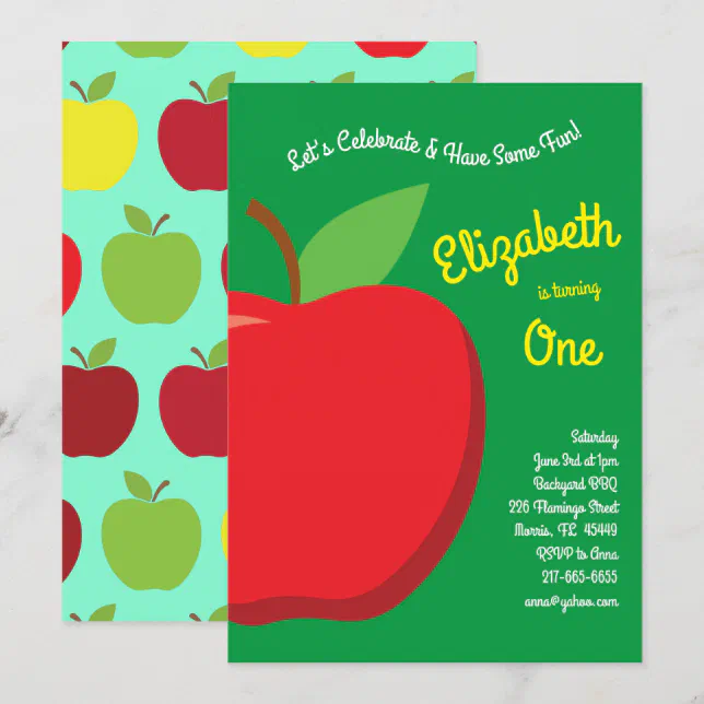 Cute Apple Kids 1st Birthday Party Fruit Invitation | Zazzle