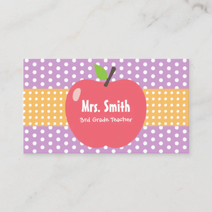 Cute Apple Lavender Dots Teacher Business Card | Zazzle