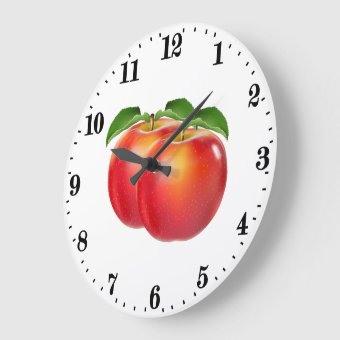 Cute apple lovers fruit kitchen decor large clock | Zazzle