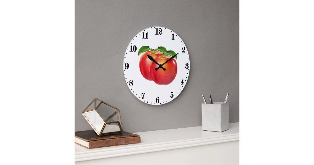 Cute apple lovers fruit kitchen decor large clock | Zazzle