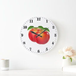 Cute apple lovers fruit kitchen decor large clock | Zazzle