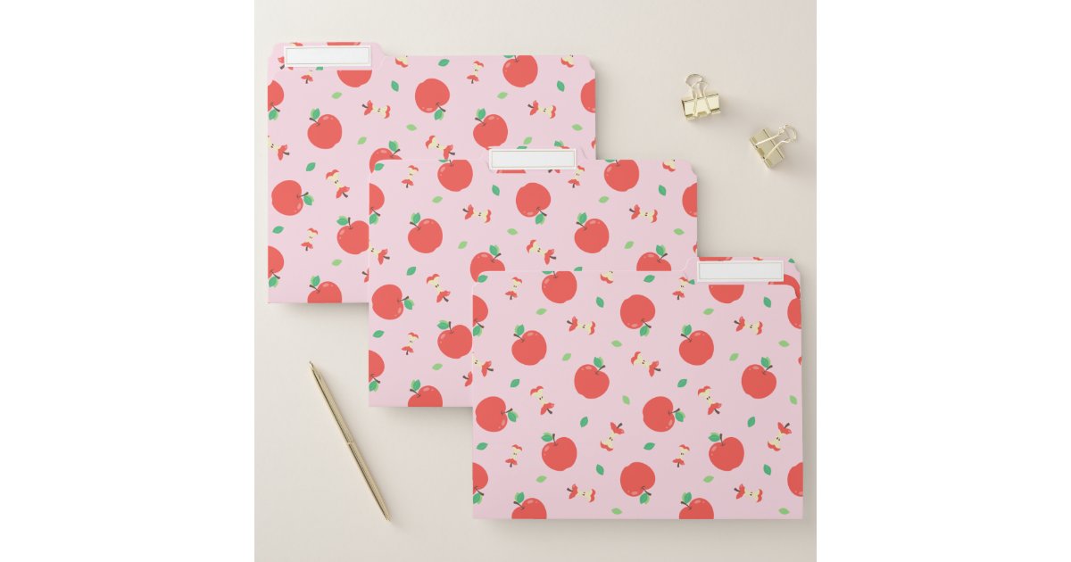 Cute Apple Pattern with Pink Background File Folder | Zazzle