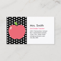 Cute Apple Polka Dots Teacher Business Card | Zazzle