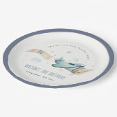Cute Aqua Green Blue Kids Plane Clouds Birthday Paper Plates | Zazzle