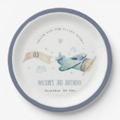 Cute Aqua Green Blue Kids Plane Clouds Birthday Paper Plates | Zazzle