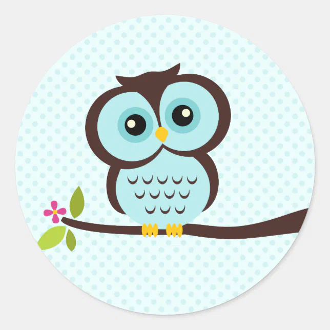 Cute Aqua Owl Classic Round Sticker | Zazzle
