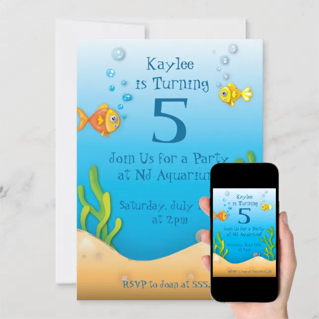 cute aquarium fishy birthday party invitation | Zazzle