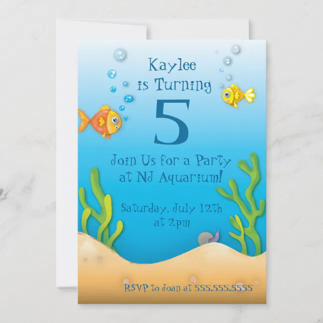 cute aquarium fishy birthday party invitation | Zazzle