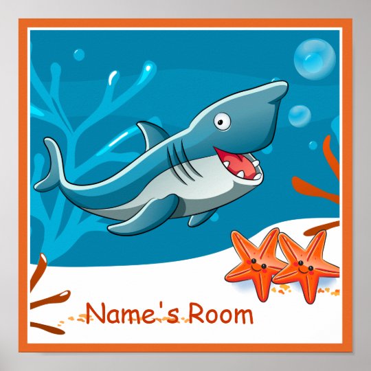 Cute Aquatic Shark Custom Kids Room Poster | Zazzle.com
