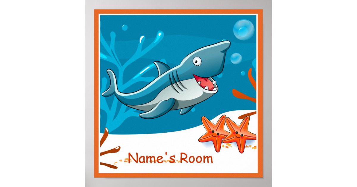 Cute Aquatic Shark Custom Kids Room Poster | Zazzle