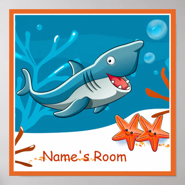Cute Aquatic Shark Custom Kids Room Poster | Zazzle