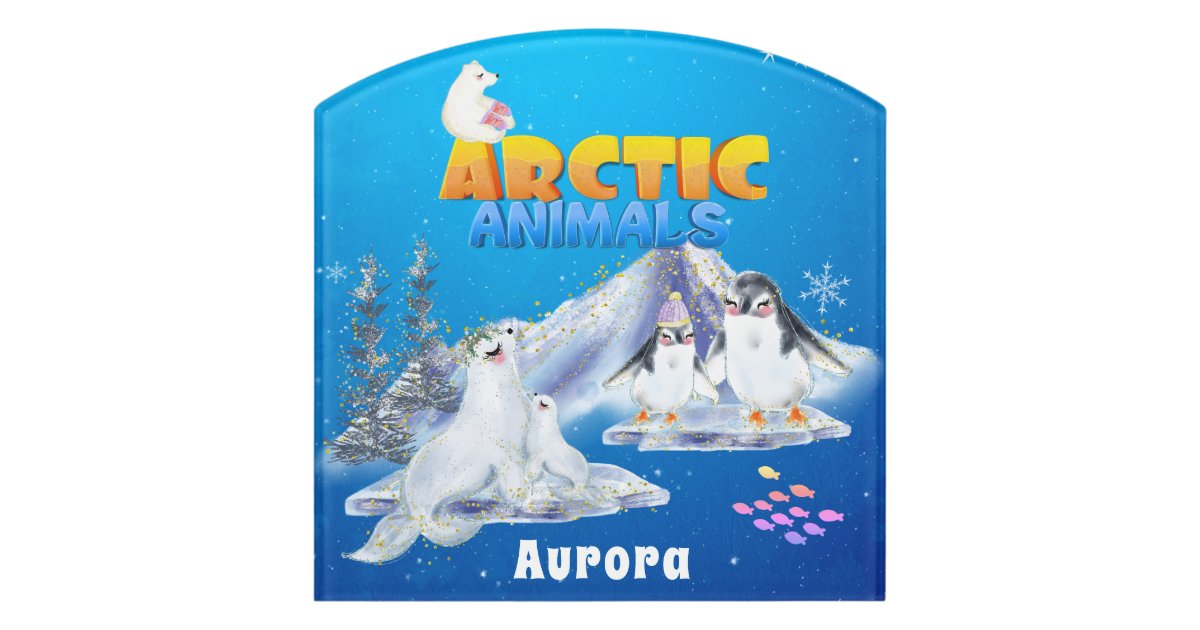 Cute Arctic Animals Custom Name Door Sign | Zazzle