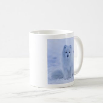 Cute Arctic Fox on Snowy Winter Background Coffee Mug | Zazzle