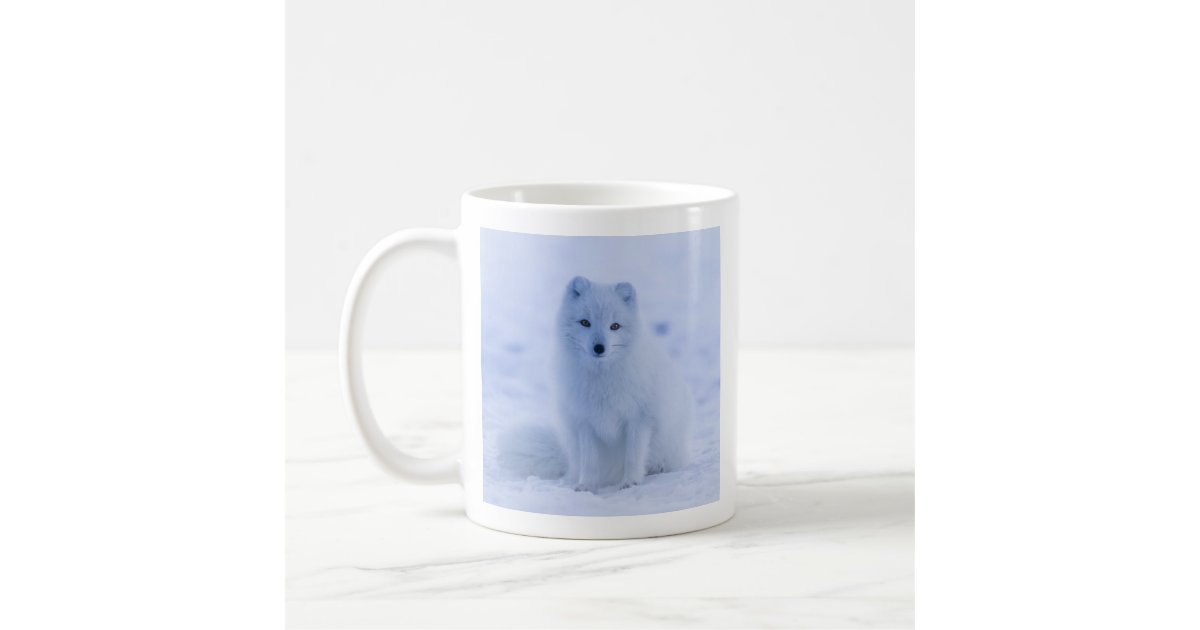 Cute Arctic Fox on Snowy Winter Background Coffee Mug | Zazzle