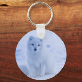 Cute Arctic Fox on Snowy Winter Background Keychain | Zazzle