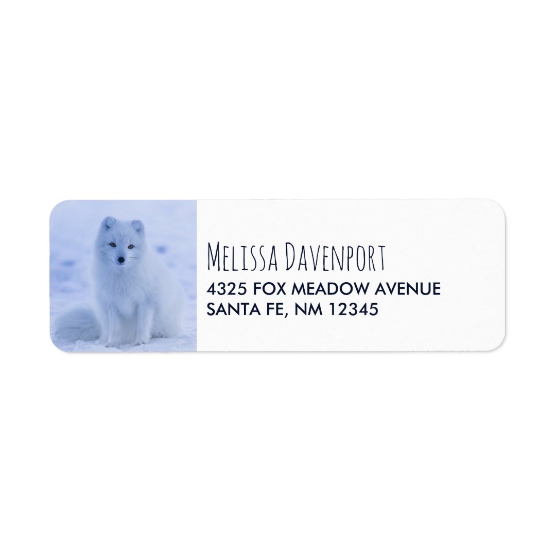 Cute Arctic Fox on Snowy Winter Background Label | Zazzle
