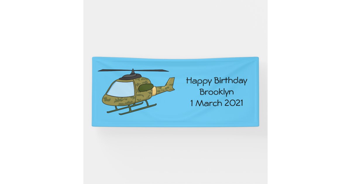 Cute army camoflage helicopter cartoon banner | Zazzle