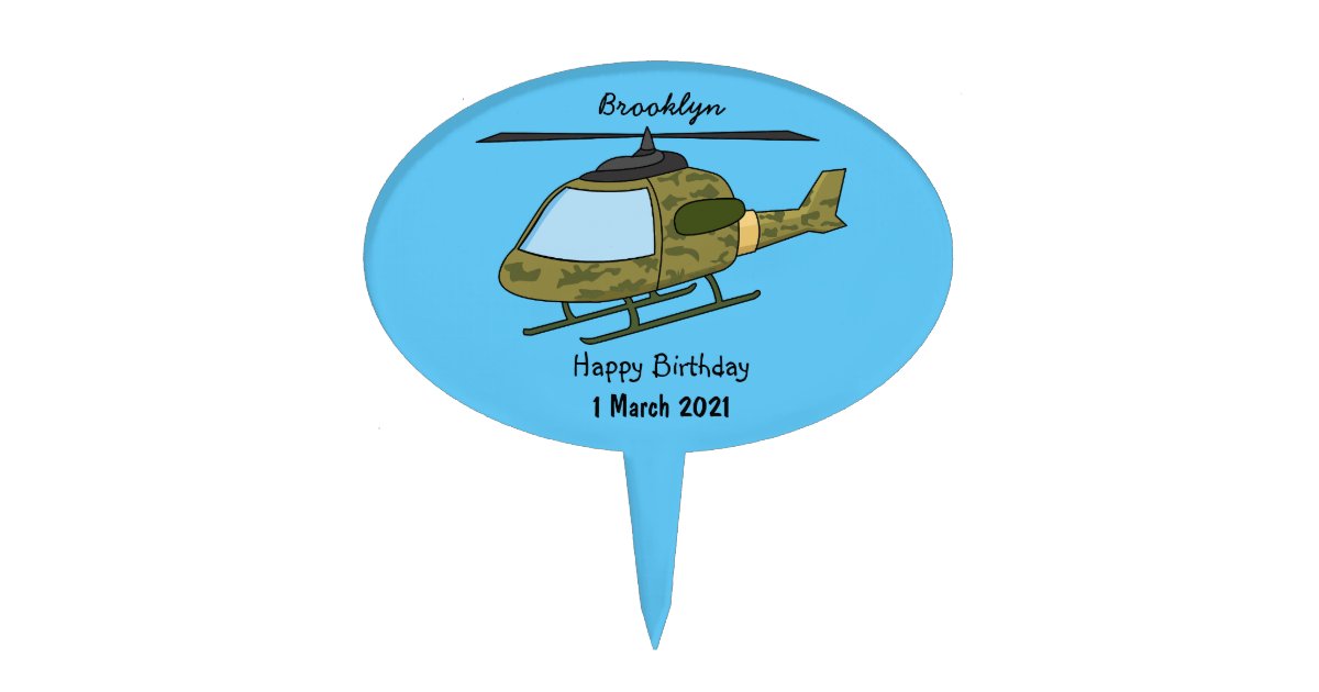 Cute army camoflage helicopter cartoon cake topper | Zazzle