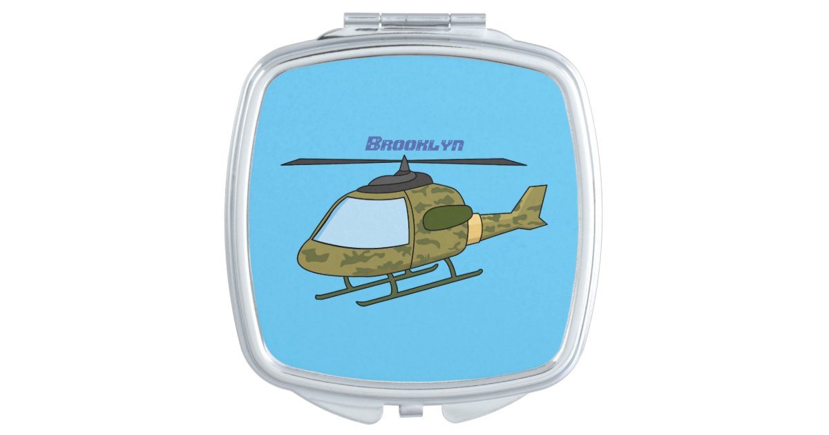 Cute army camoflage helicopter cartoon compact mirror | Zazzle