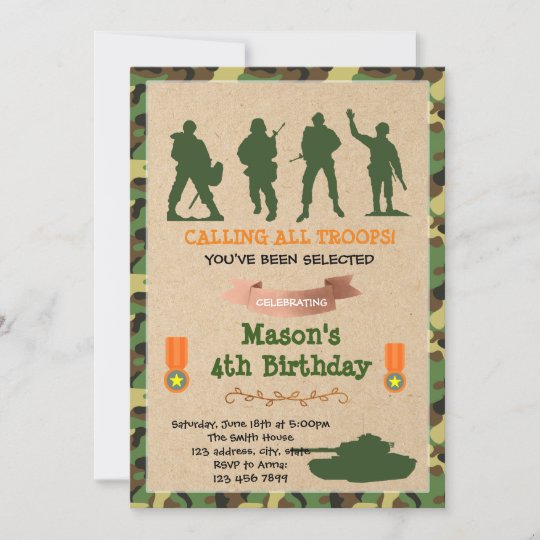 Cute army troops military birthday invitation | Zazzle.com