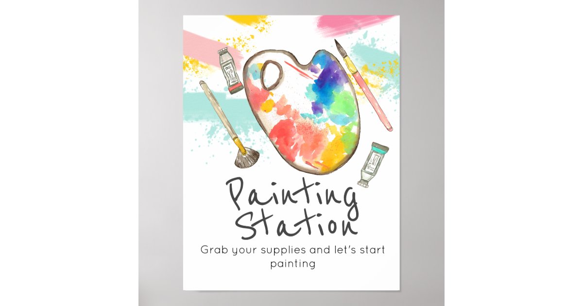 Cute art birthday party painting station sign | Zazzle