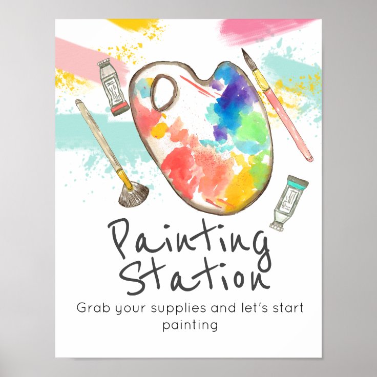 Cute art birthday party painting station sign | Zazzle