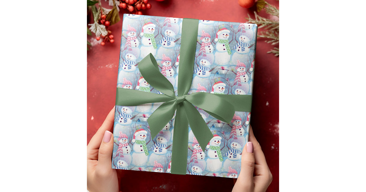 Cute Artsy Funny Christmas Holiday Snowmen Pattern Wrapping Paper | Zazzle