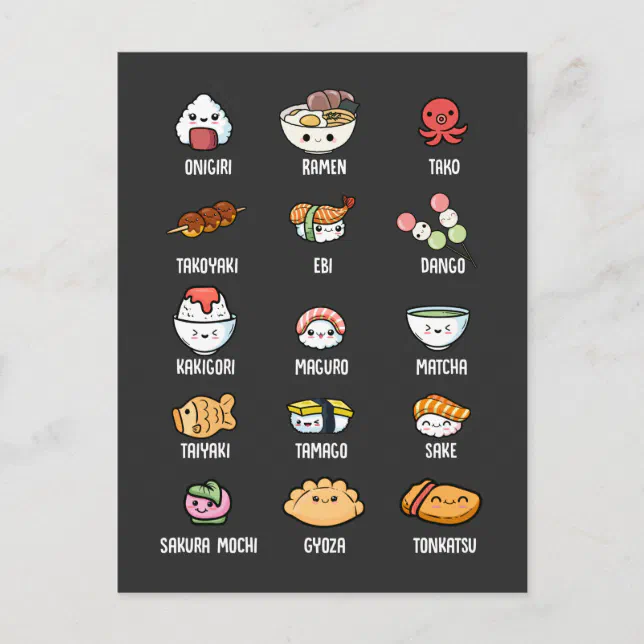 Cute Asian Food Kawaii Sushi Rice Fish Ramen Lover Postcard | Zazzle