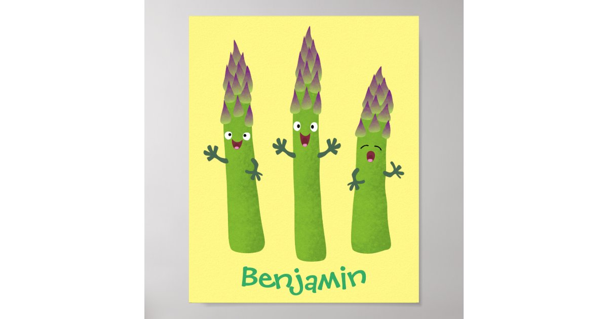 Cute asparagus singing vegetable trio cartoon poster | Zazzle