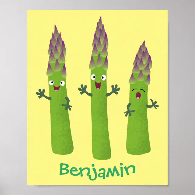 Cute asparagus singing vegetable trio cartoon poster | Zazzle