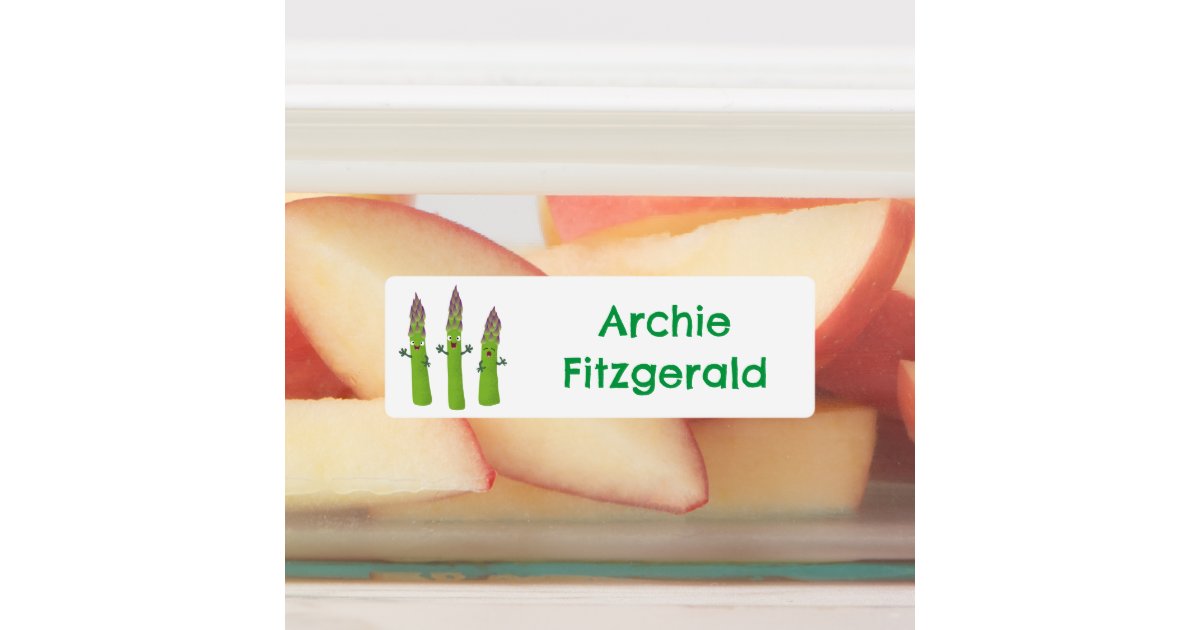 Cute asparagus vegetable cartoon personalized labels | Zazzle