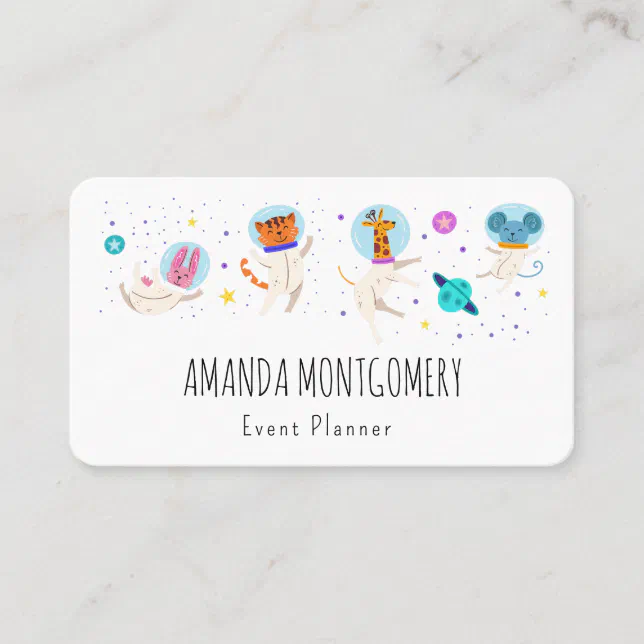Cute Astronaut Animals Floating in Space Business Card | Zazzle