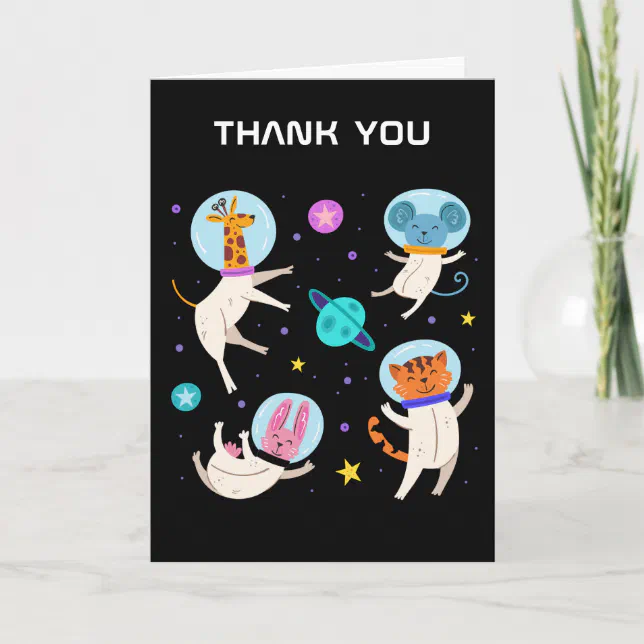 Cute Astronaut Animals Floating in Space Thank You Card | Zazzle