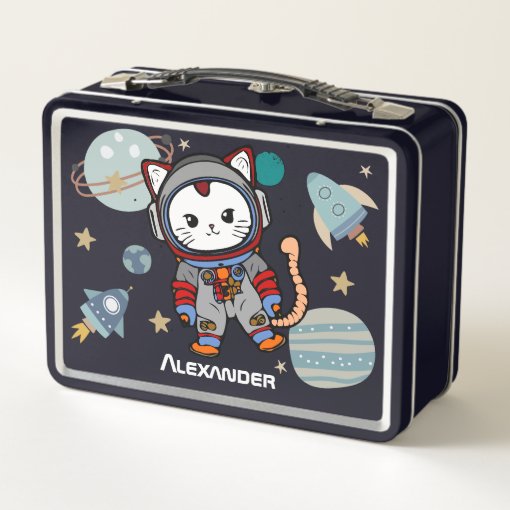 Cute astronaut cat in space metal lunch box | Zazzle
