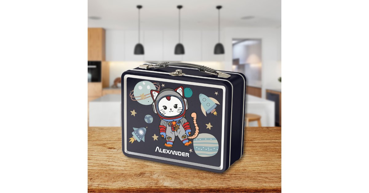 Cute astronaut cat in space metal lunch box | Zazzle