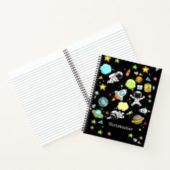 Cute Astronaut Space Rockets Pattern Name Notebook | Zazzle