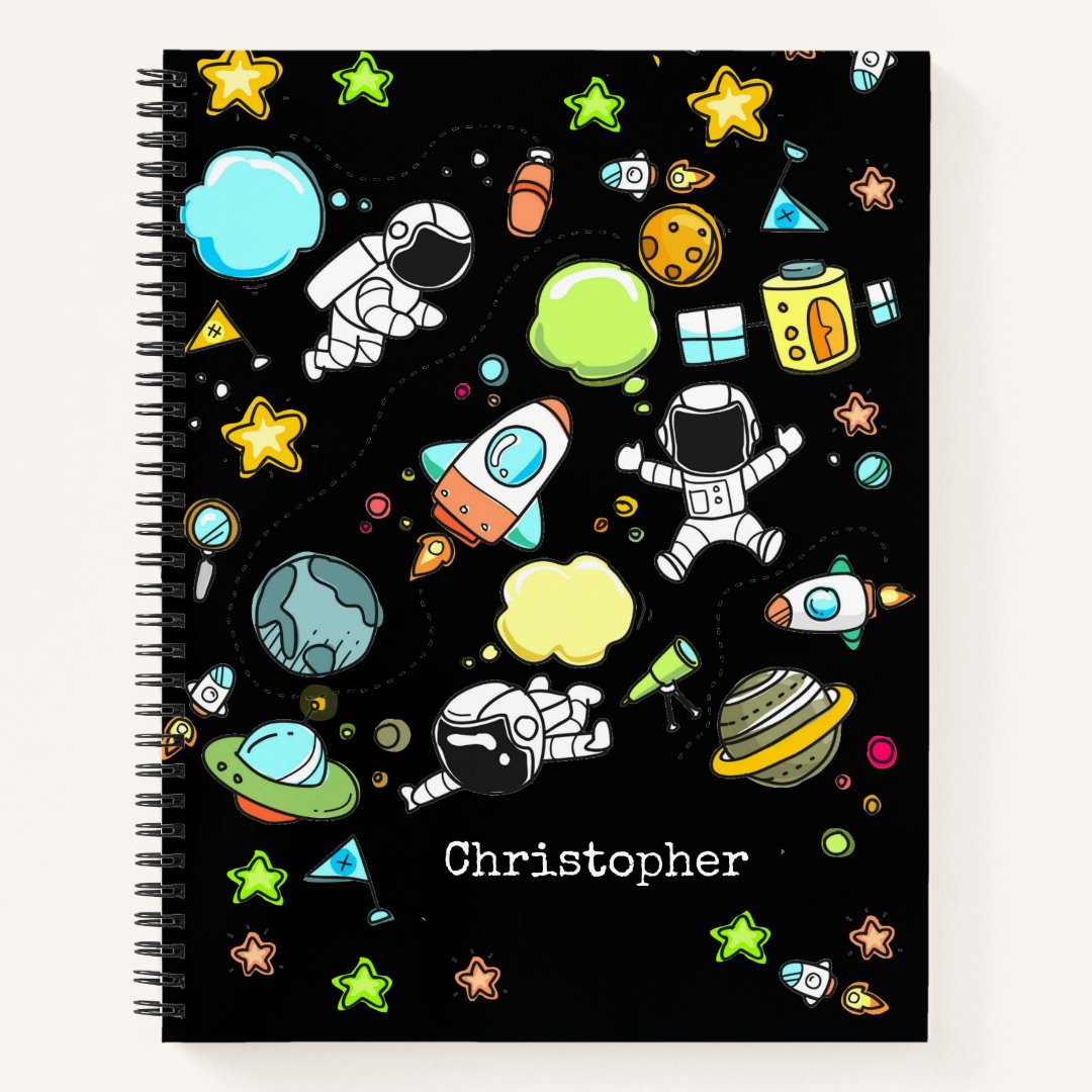 Cute Astronaut Space Rockets Pattern Name Notebook | Zazzle