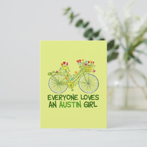 Cute Austin Cycling Girl Postcard | Zazzle
