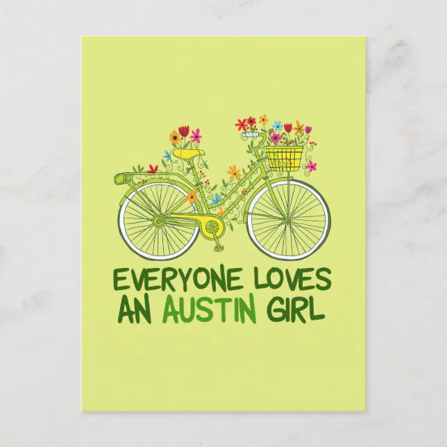 Cute Austin Cycling Girl Postcard | Zazzle