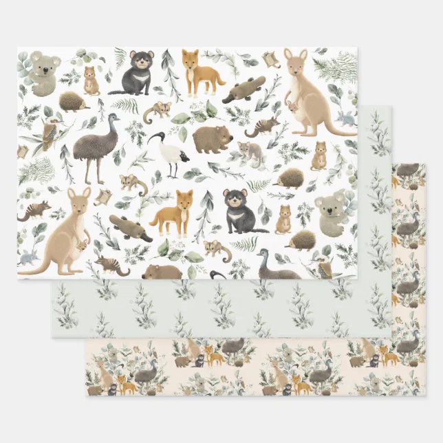 Cute Australian Animals Greenery Birthday Baby Boy Wrapping Paper ...