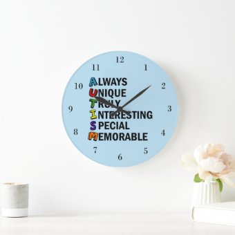 Cute Autism Pride Acrostic Large Clock | Zazzle