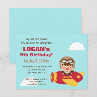 Cute Aviator Boy Airplane Birthday Party Invitation | Zazzle