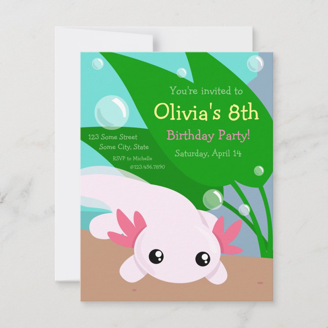 Cute Axolotl Birthday Invitation | Zazzle