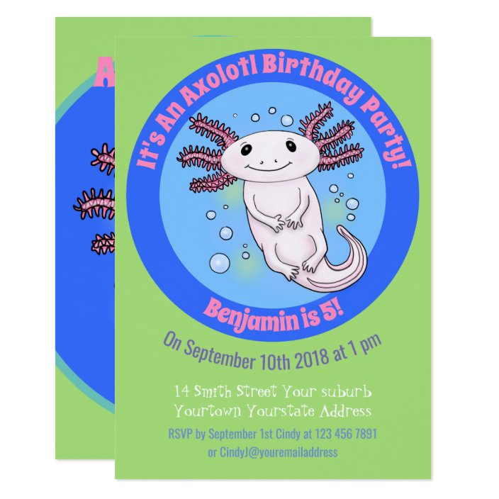 Cute axolotl cartoon birthday invite 5 years | Zazzle.com