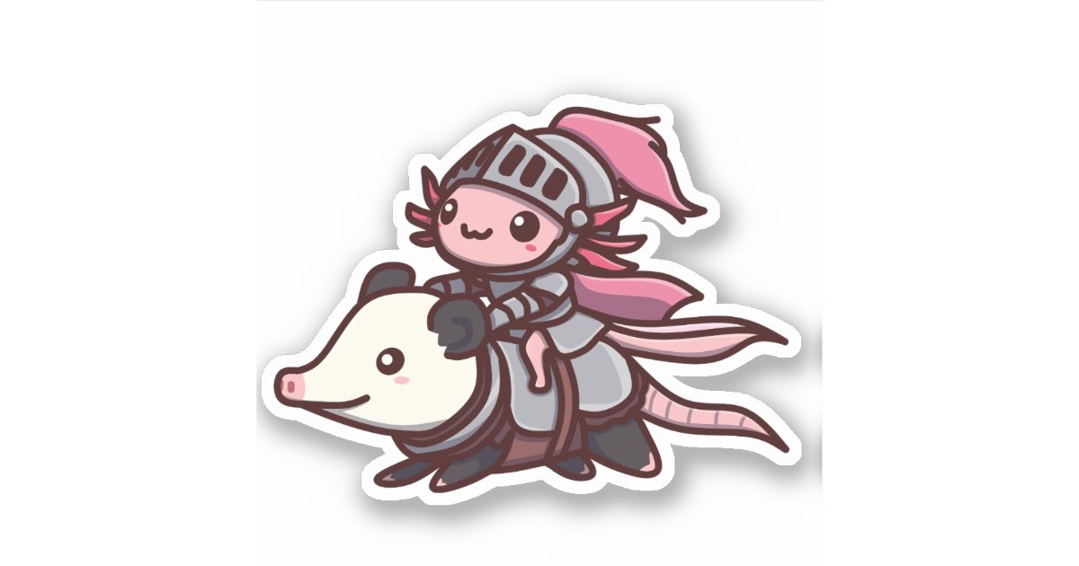 Cute Axolotl & Opossum Knight Sticker | Zazzle
