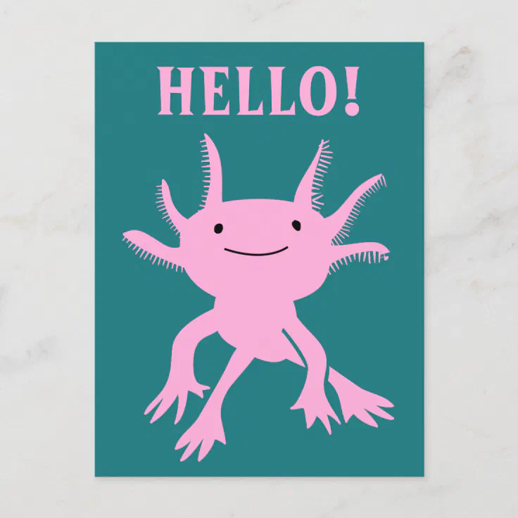 Cute Axolotl Pink Salamander Hello Postcard | Zazzle