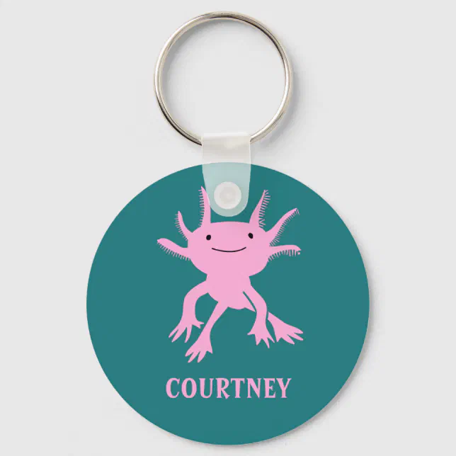 Cute Axolotl Pink Salamander Personalized Keychain | Zazzle